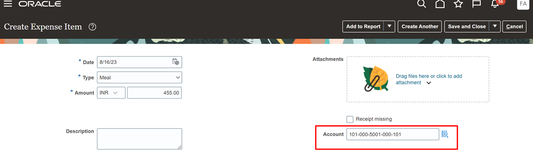 Employee Expense Account Change in Oracle Financials Cloud