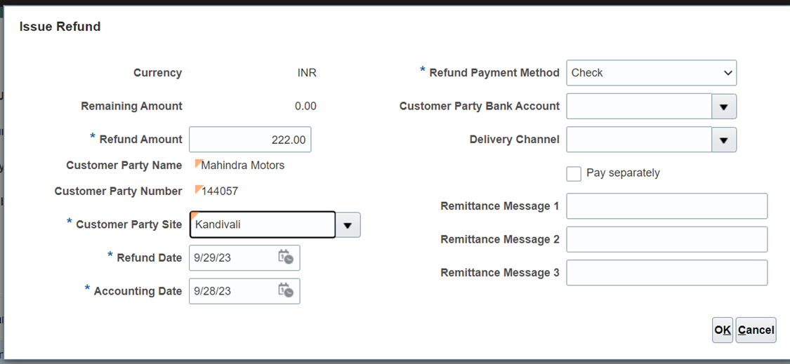 Credit Memo Refund to Customer